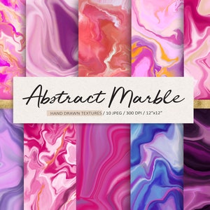 Marble Digital Paper. Purple, Pink Marbled Background. Hand Painted ...