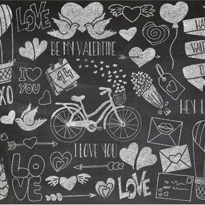 Chalk Valentines Day Clipart. Doodle Love, Wedding Clip Art. White ...