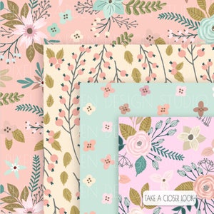 Pastel Floral Digital Paper. Shabby Cottage Chic Scrapbook Paper. Pink ...