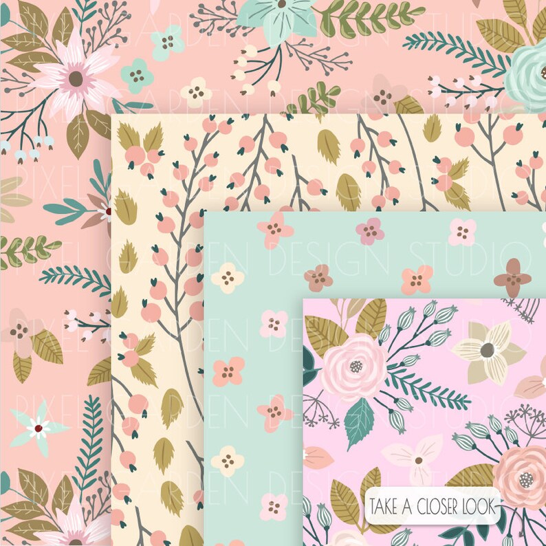 Pastel Floral Digital Paper. Shabby Cottage Chic Scrapbook - Etsy