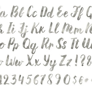 Silver Alphabet Clipart. Silver Letters, Numbers, Symbols. Hand Written ...