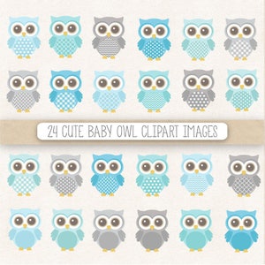 Baby Owl Clip Art for Nursery, Baby Shower. Baby Boy Digital Paper ...