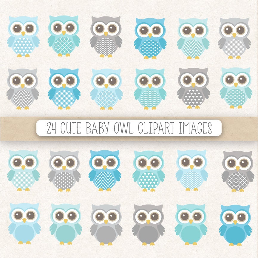 Baby Owl Clip Art for Nursery, Baby Shower. Baby Boy Digital Paper ...