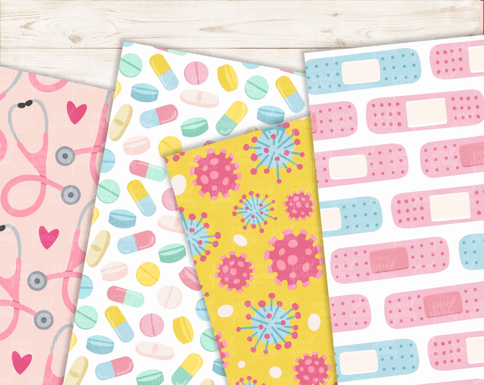 Medical Digital Paper. Nurse, Doctor Pattern. Hospital, Pills, Virus ...