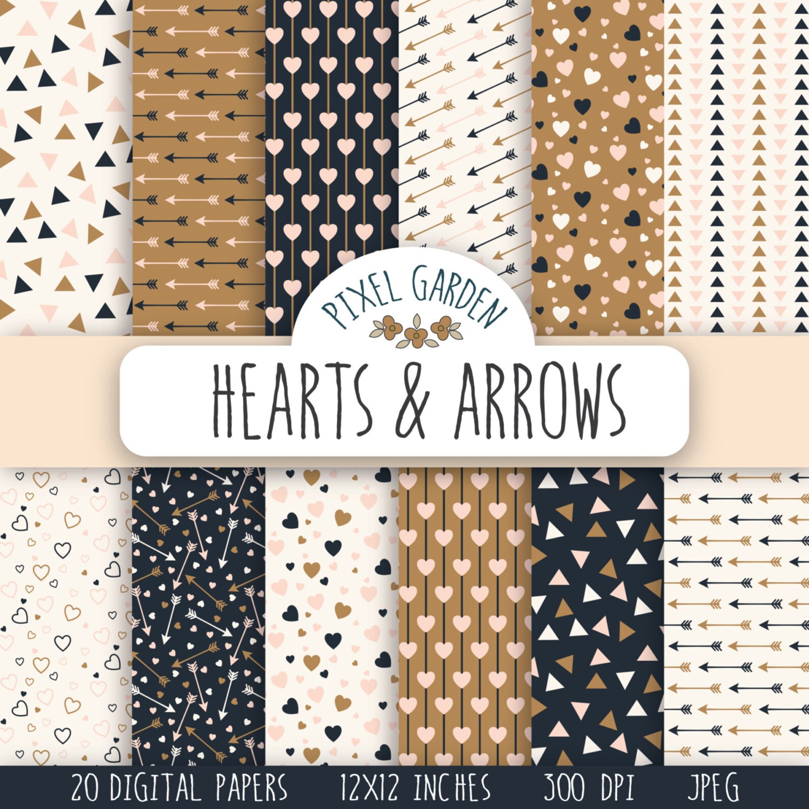 Hearts and Arrows Digital Paper Pack. Hearts Scrapbooking | Etsy