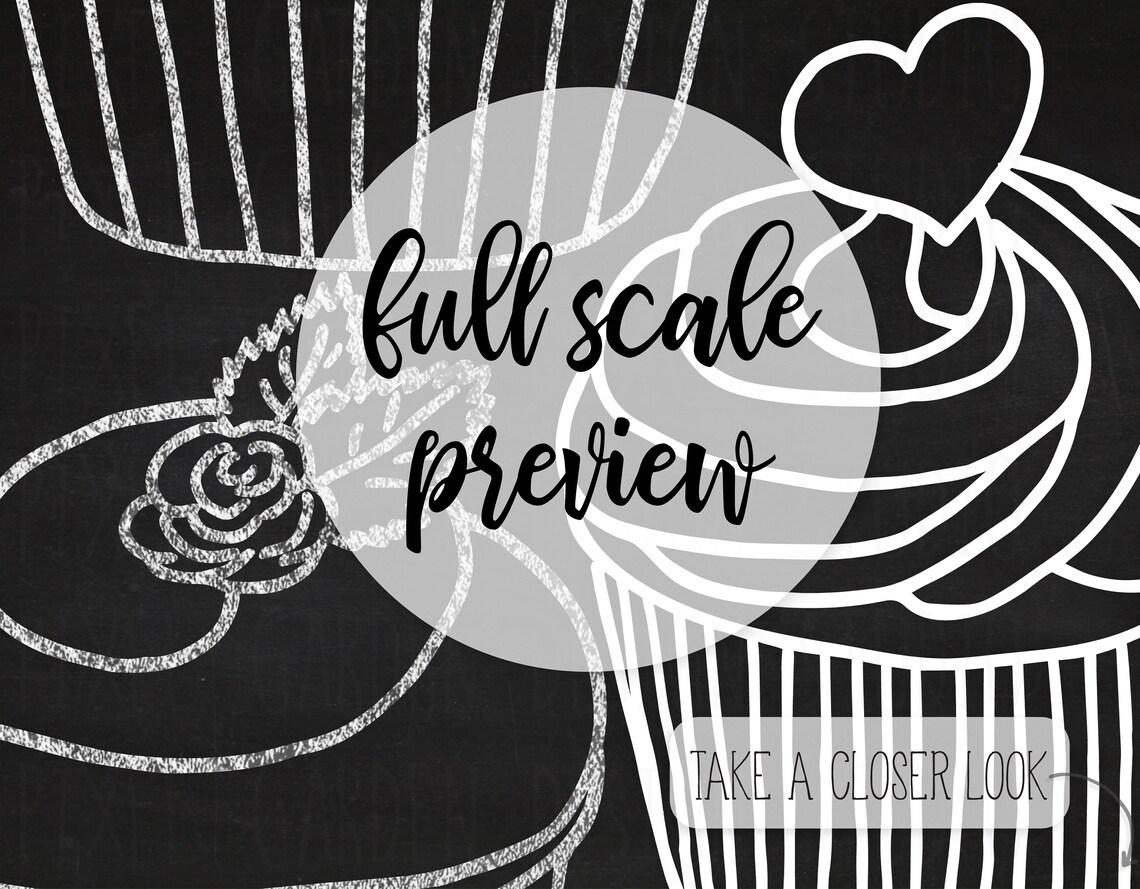 Chalkboard Cupcake Clipart. Hand Drawn White Cupcake Outlines. | Etsy