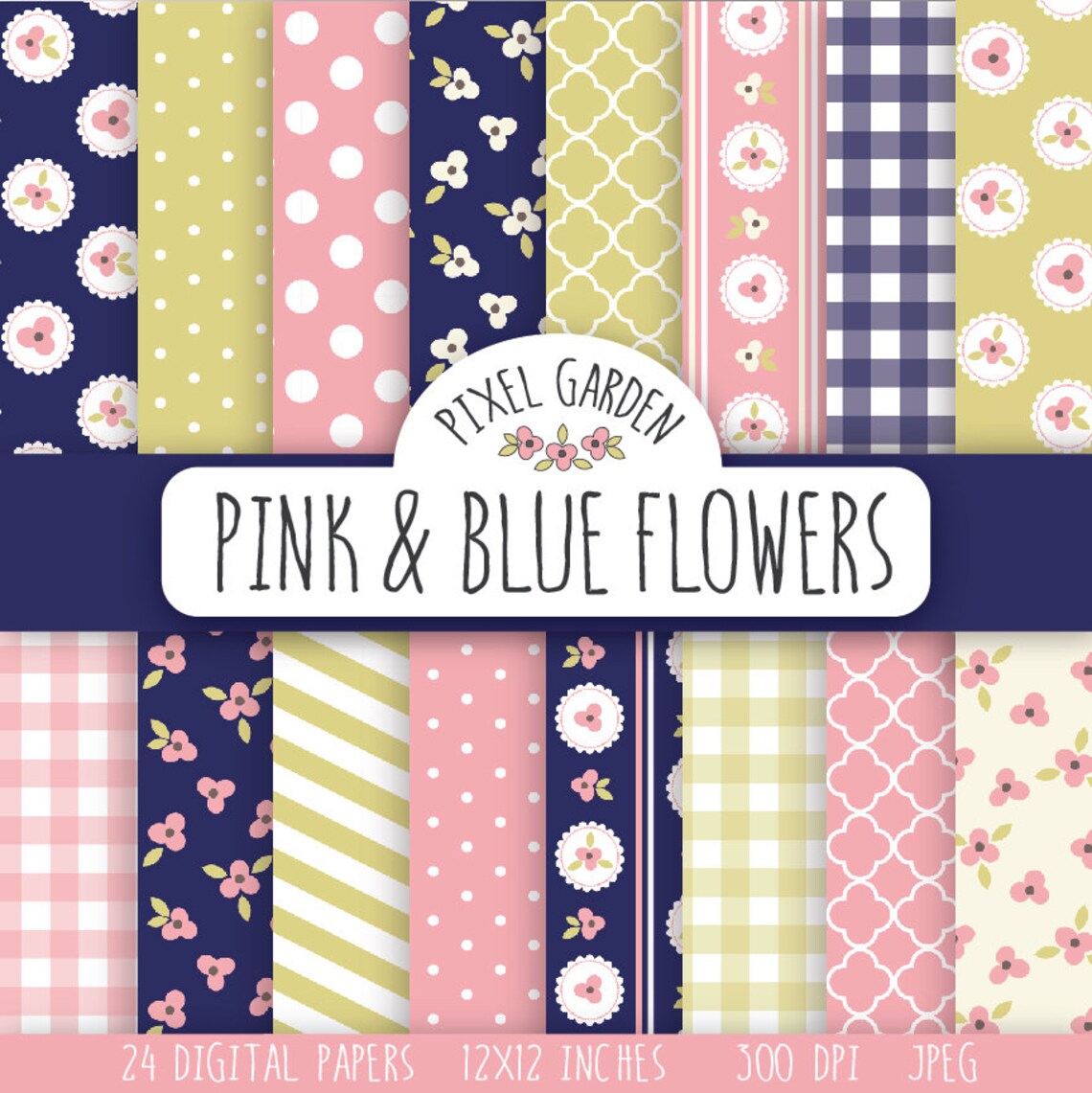 Shabby Floral Digital Paper Pack. Cottage Chic Scrapbooking | Etsy