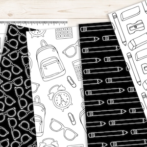 Black & White Back to School Digital Paper. Hand Drawn Student, Teacher ...