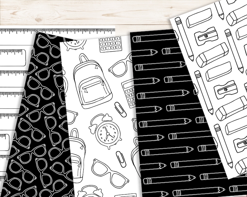 Black & White Back to School Digital Paper. Hand Drawn - Etsy