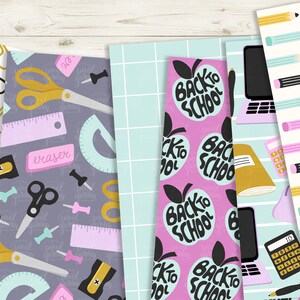 Back to School Digital Paper. Office Supplies, Student, Stationery ...