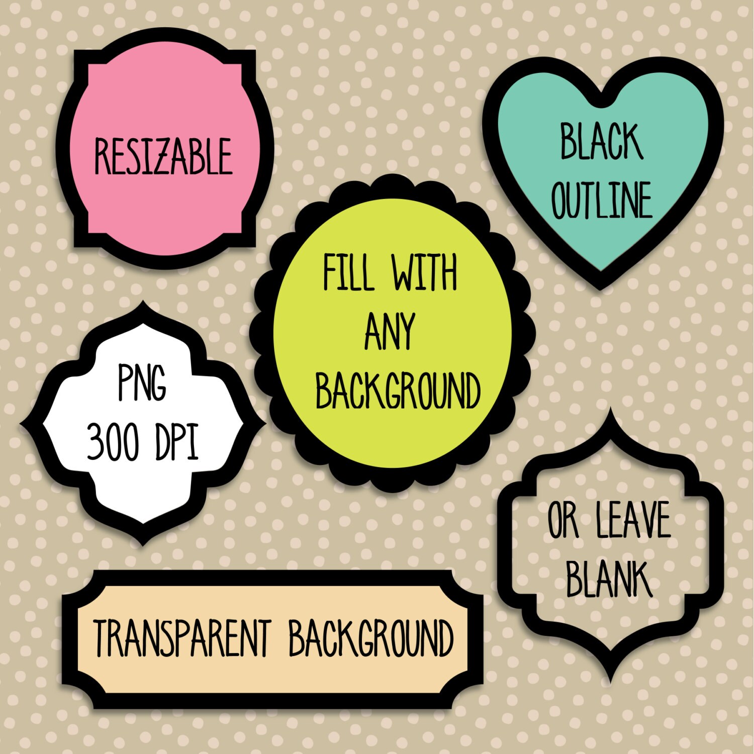 Black Frames Clip Art Set. Digital Tags Labels Borders in - Etsy
