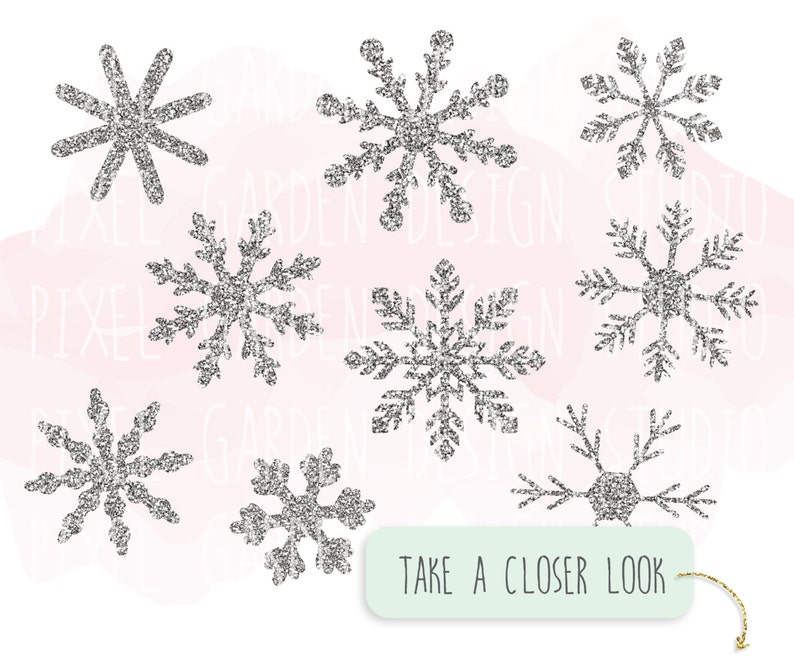 Silver Glitter Snowflake Clip Art. Christmas Snowflake - Etsy