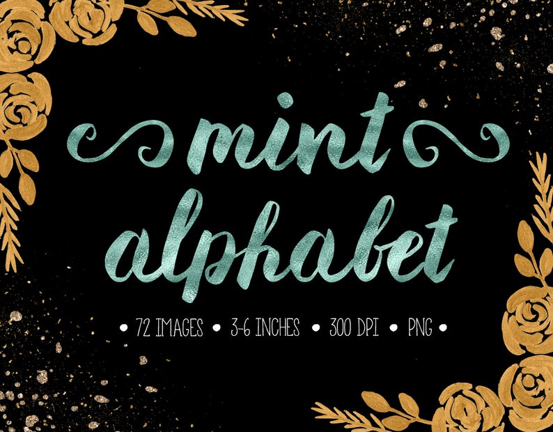 Mint Alphabet Clip Art. Mint Foil Letters Numbers Symbols. - Etsy