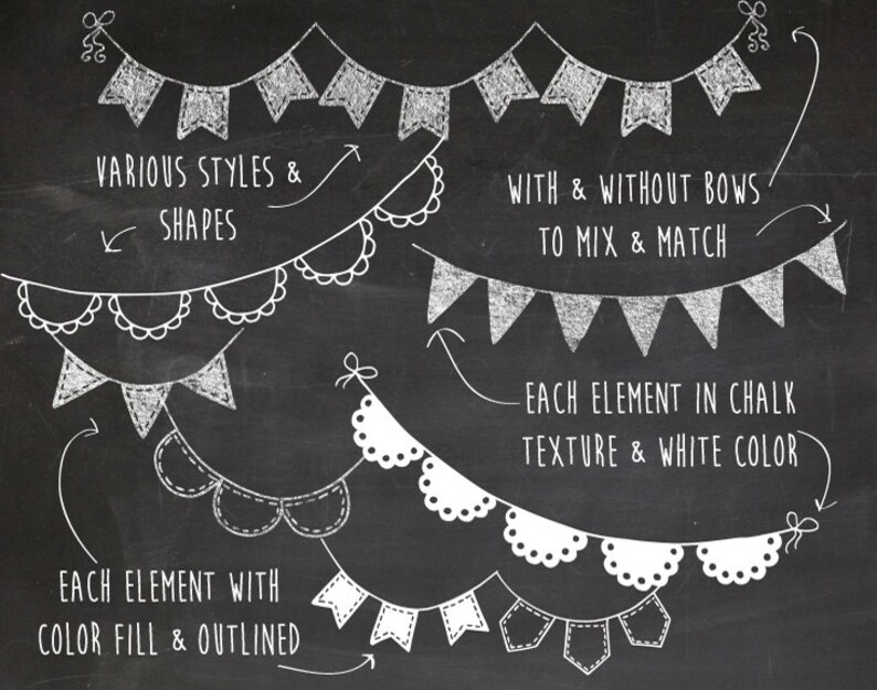 Chalkboard Bunting Banner Clip Art. Hand Drawn Birthday | Etsy