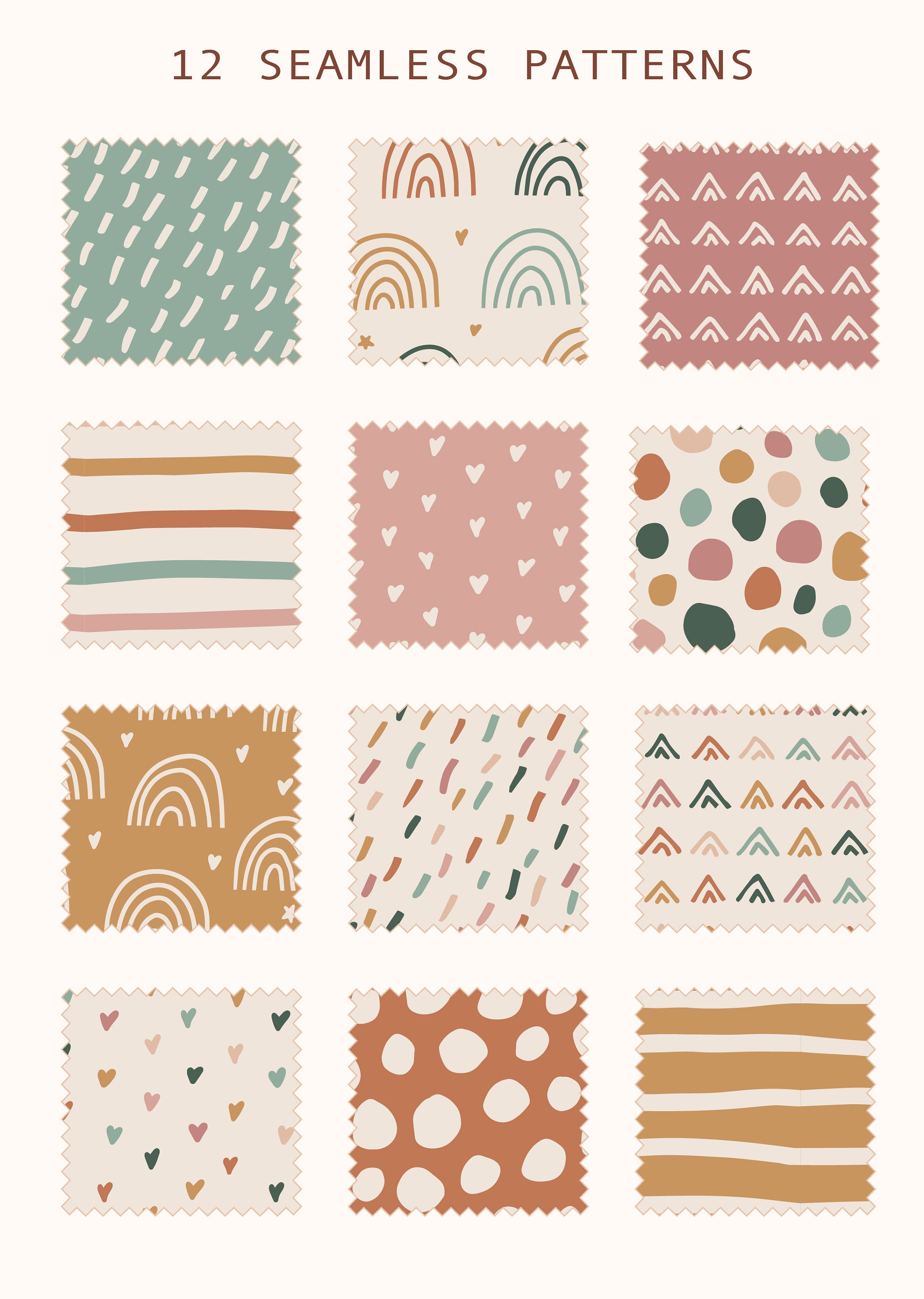 Cute Boho Digital Paper. Boho Rainbow Seamless Pattern. Polka Dot Boho ...