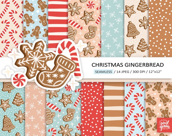 Christmas Seamless Patterns. Gingerbread Cookie Digital Paper. Candy ...