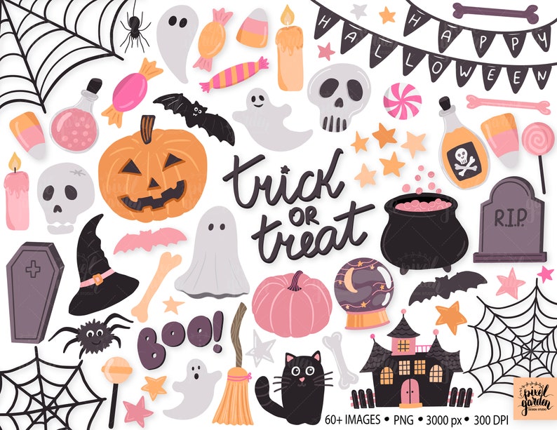 Cute Halloween Clip Art. Hand Drawn Spooky Clipart. Ghosts - Etsy