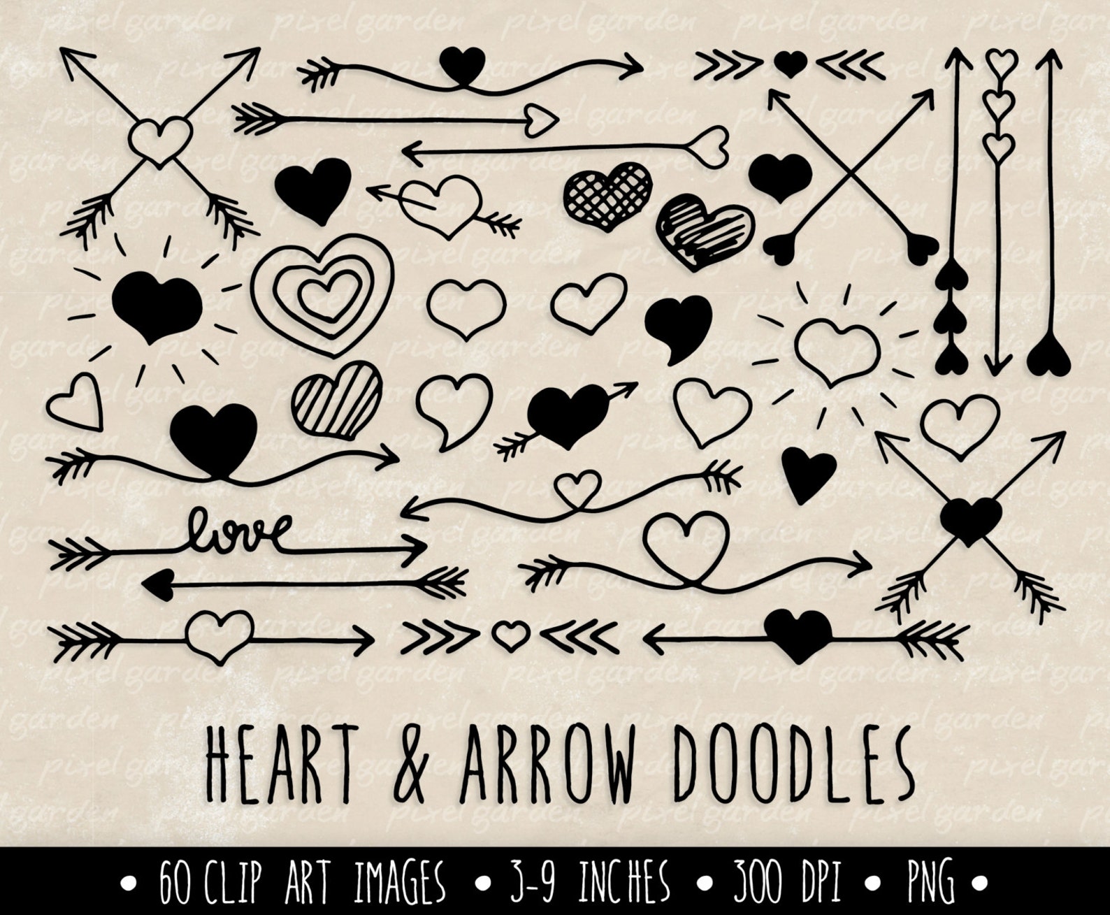 Hearts and Arrows Clip Art Set. Valentine's Day Clipart. | Etsy