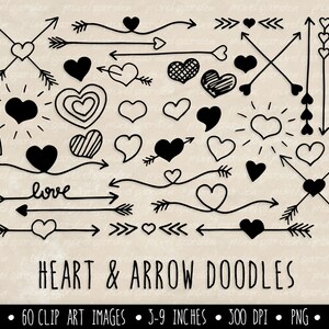 Hearts and Arrows Clip Art Set. Valentine's Day Clipart. Hand Drawn ...