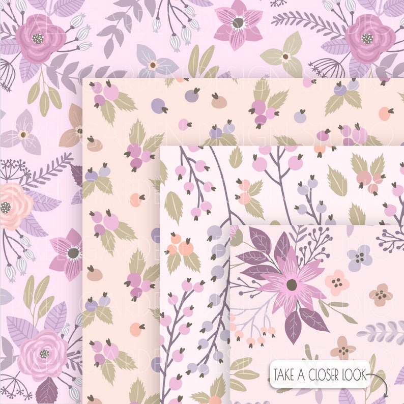 Soft Pink Floral Digital Paper. Shabby Lavender Scrapbook | Etsy