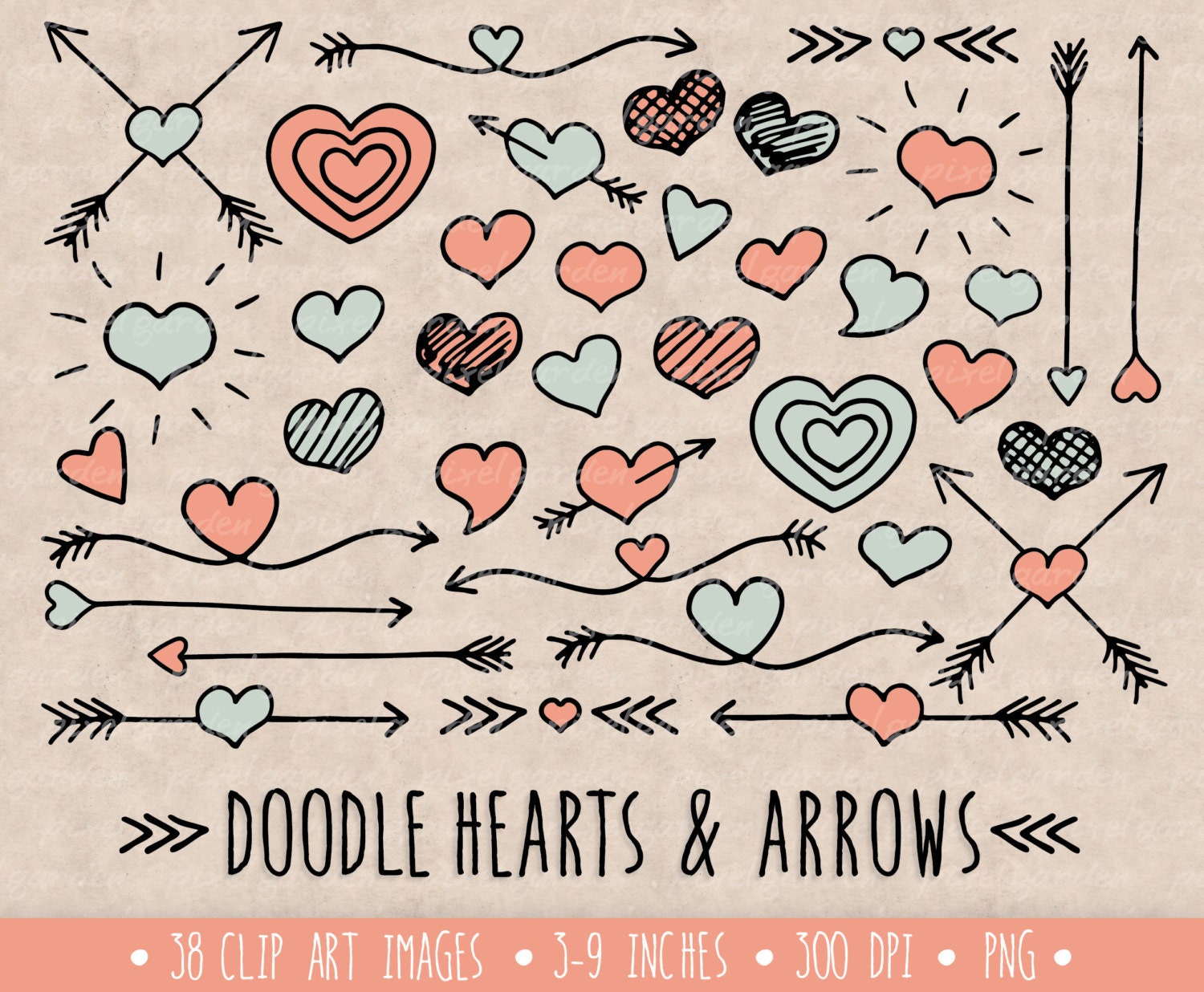 Hearts and Arrows Clip Art. Hand Drawn Mother's Day | Etsy