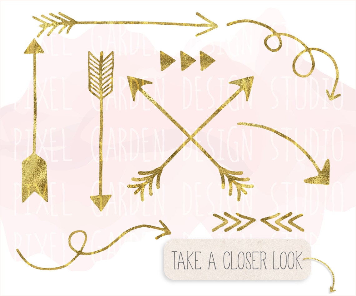 Gold Arrows Clip Art. Hand Drawn Gold Foil Arrows Clipart. - Etsy