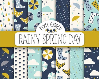 Rainbow Digital Paper. Rain, Umbrella, Could Patterns. Umbrellas & Rain ...