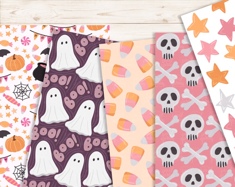 Cute Halloween Digital Paper. Hand Drawn Spooky Halloween Background ...