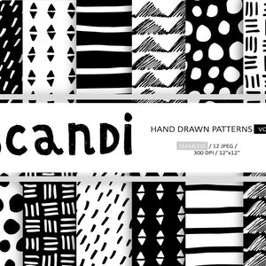 Minimalist Digital Pattern Bundle. Black, White Scandinavian Digital ...