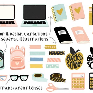 Back to School Clipart. Hand Drawn School Clipart. Office Supplies ...