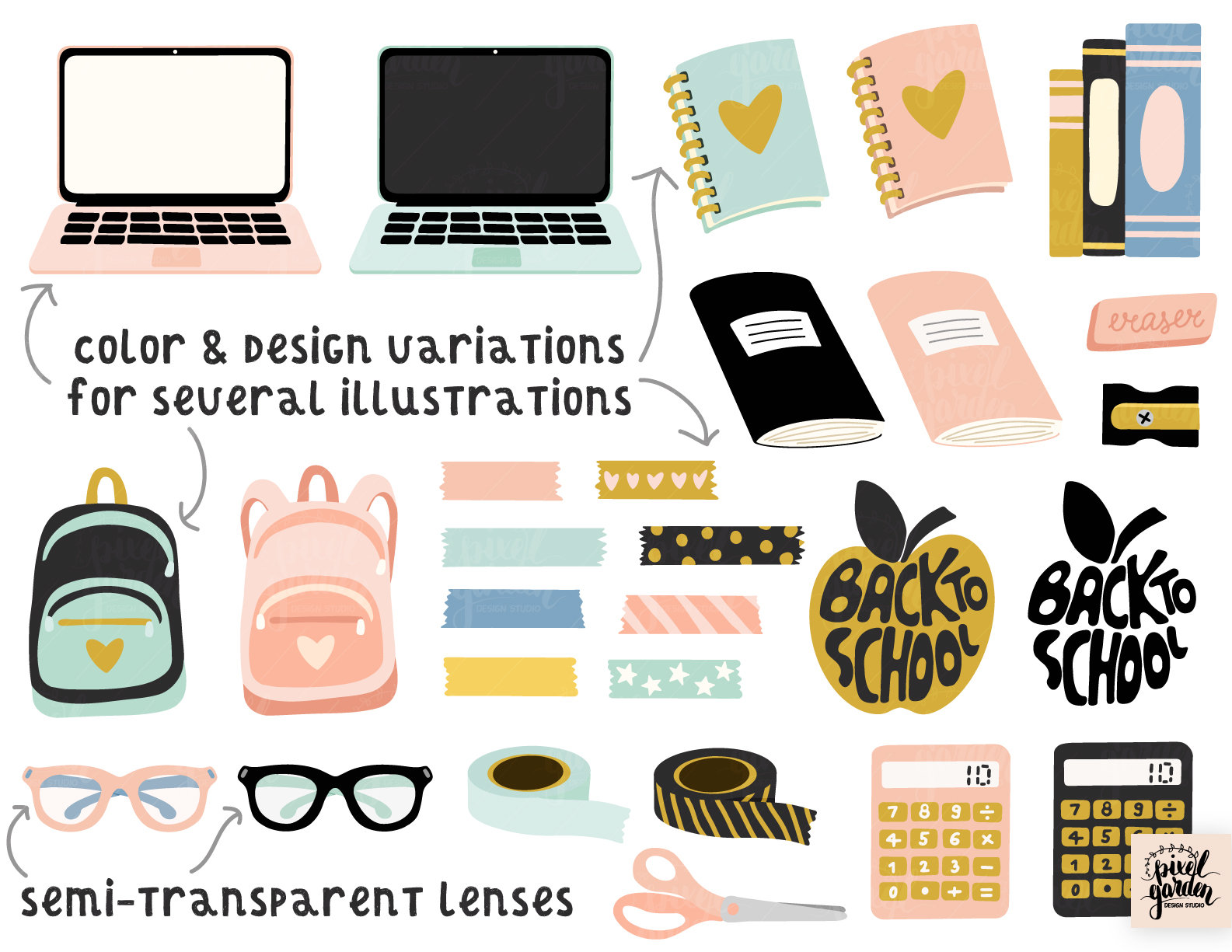 Back to School Clipart. Hand Drawn School Clipart. Office Supplies ...