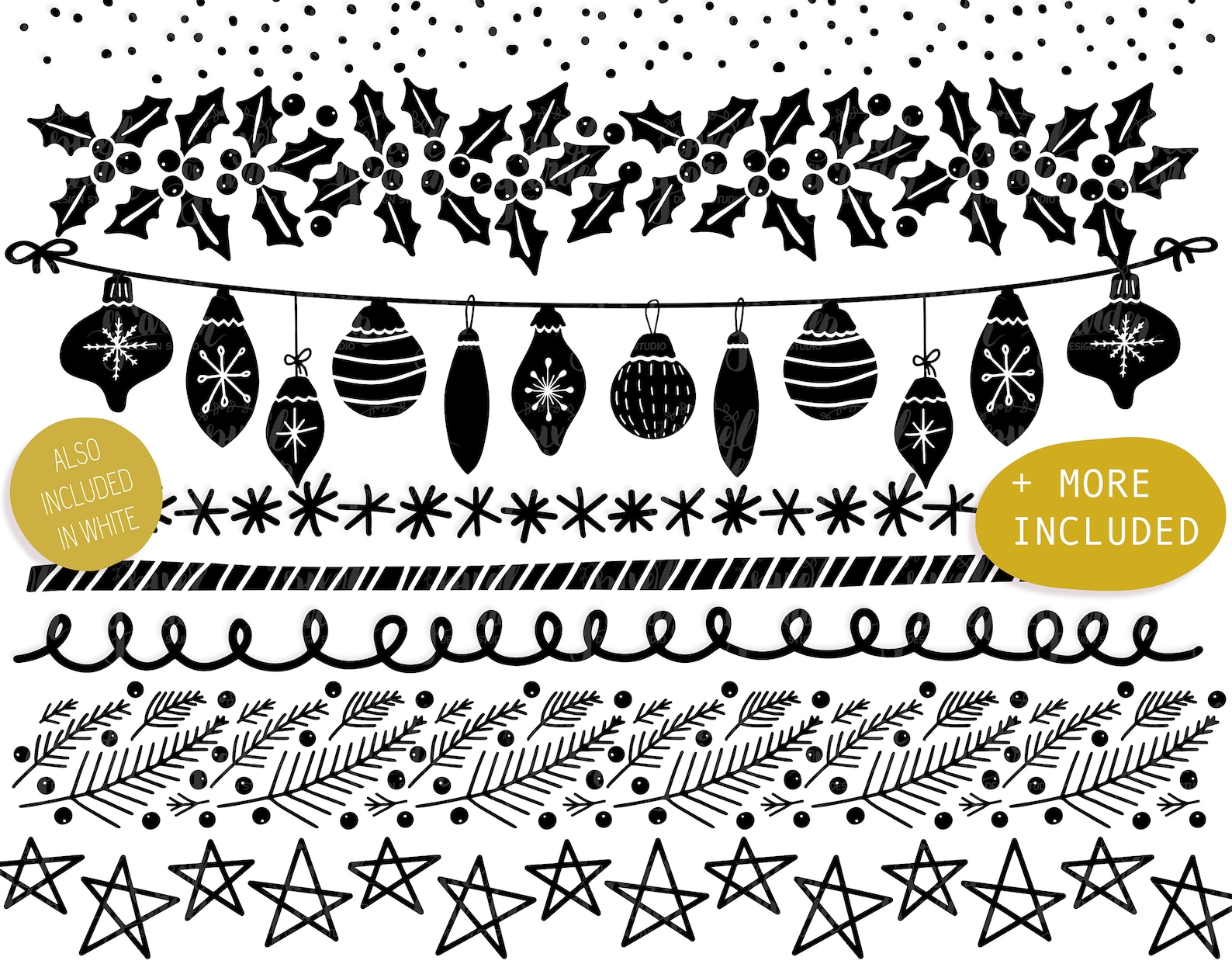 Christmas Borders Clip Art. Scandi, Nordic Digital Ribbon Clipart ...