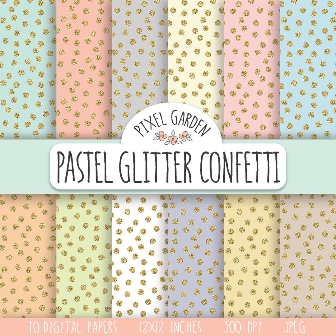 Gold Glitter Confetti Digital Paper Pack. Pastel and Glitter Polka Dot ...