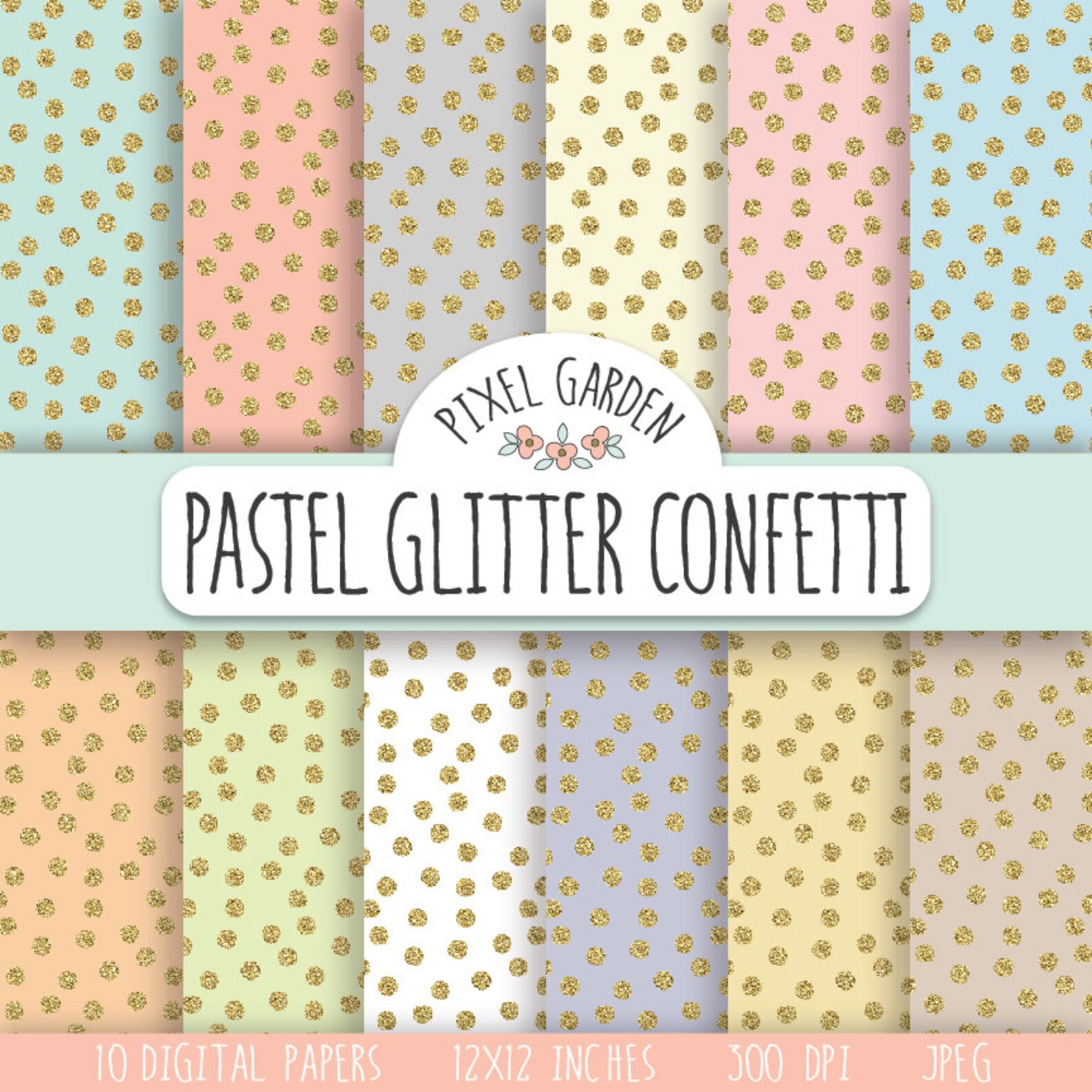 Gold Glitter Confetti Digital Paper Pack. Pastel and Glitter - Etsy