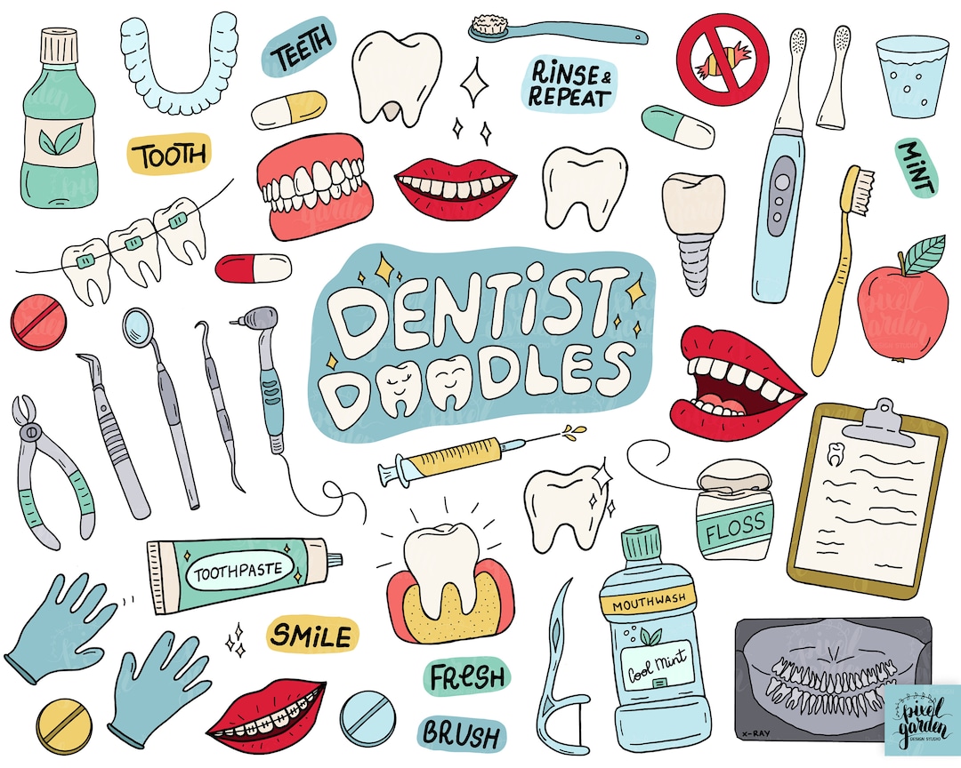 Hand Drawn Dentist Clip Art. Doodle Teeth, Smile, Dental Planner ...
