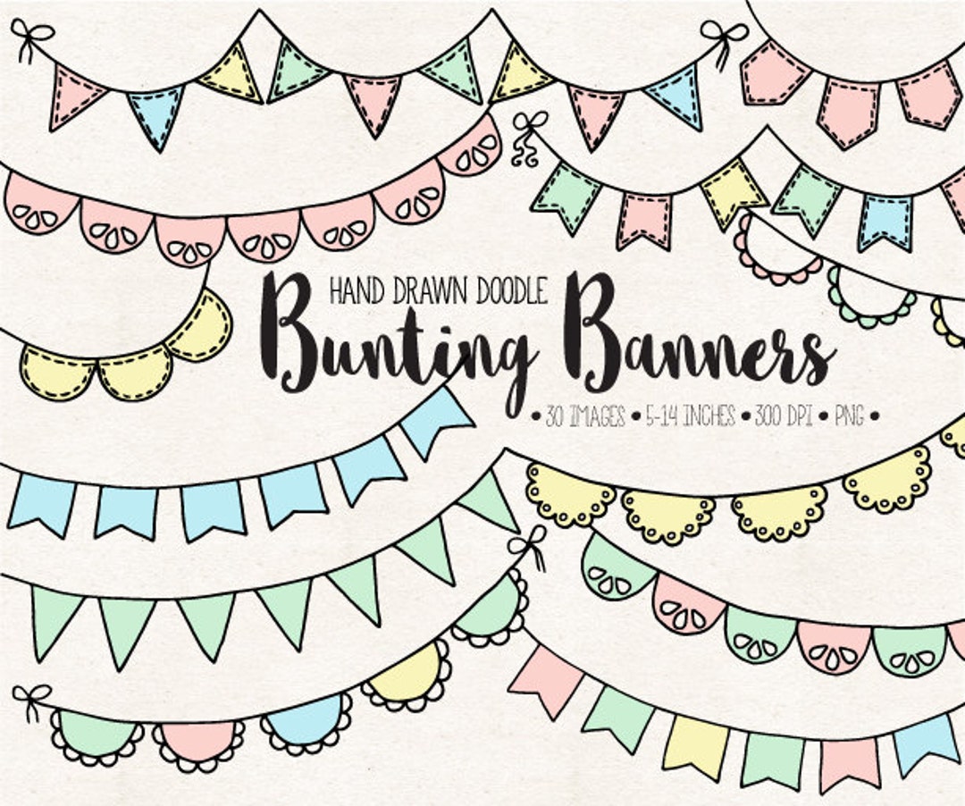 Bunting Banner Clip Art. Doodle Flag Banners. Hand Drawn Party Garland ...