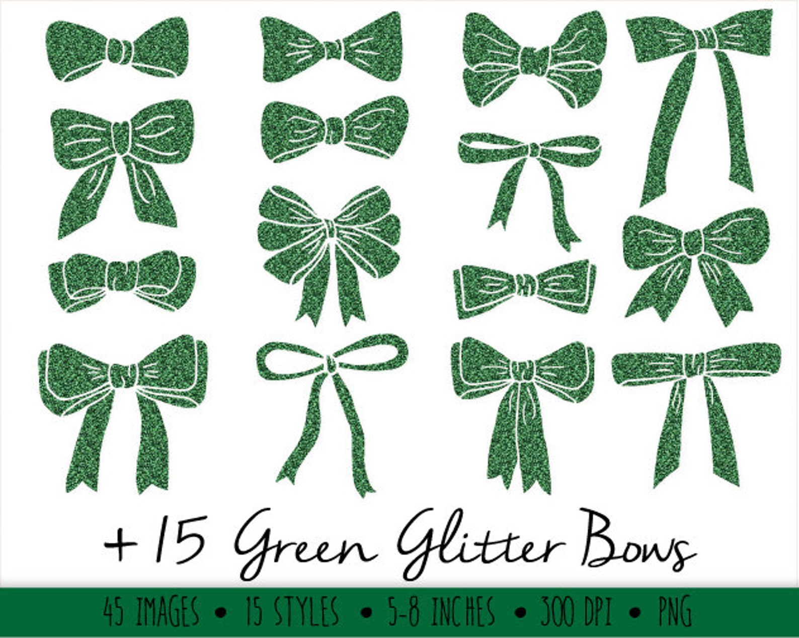 Christmas Bows Clip Art. Hand Drawn Digital Glitter Bow.sparkly Holiday ...