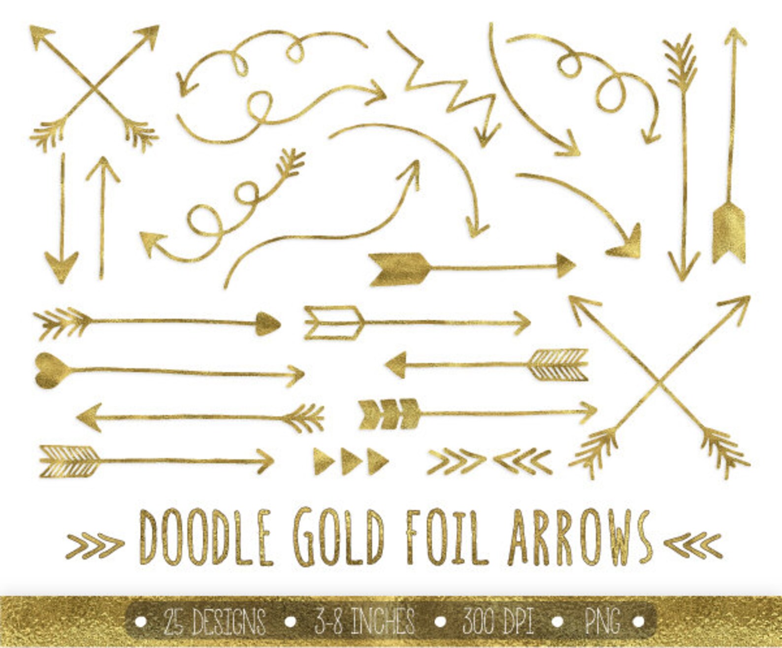 Gold Arrows Clip Art. Hand Drawn Gold Foil Arrows Clipart. | Etsy