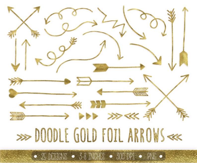 Gold Arrows Clip Art. Hand Drawn Gold Foil Arrows Clipart. - Etsy