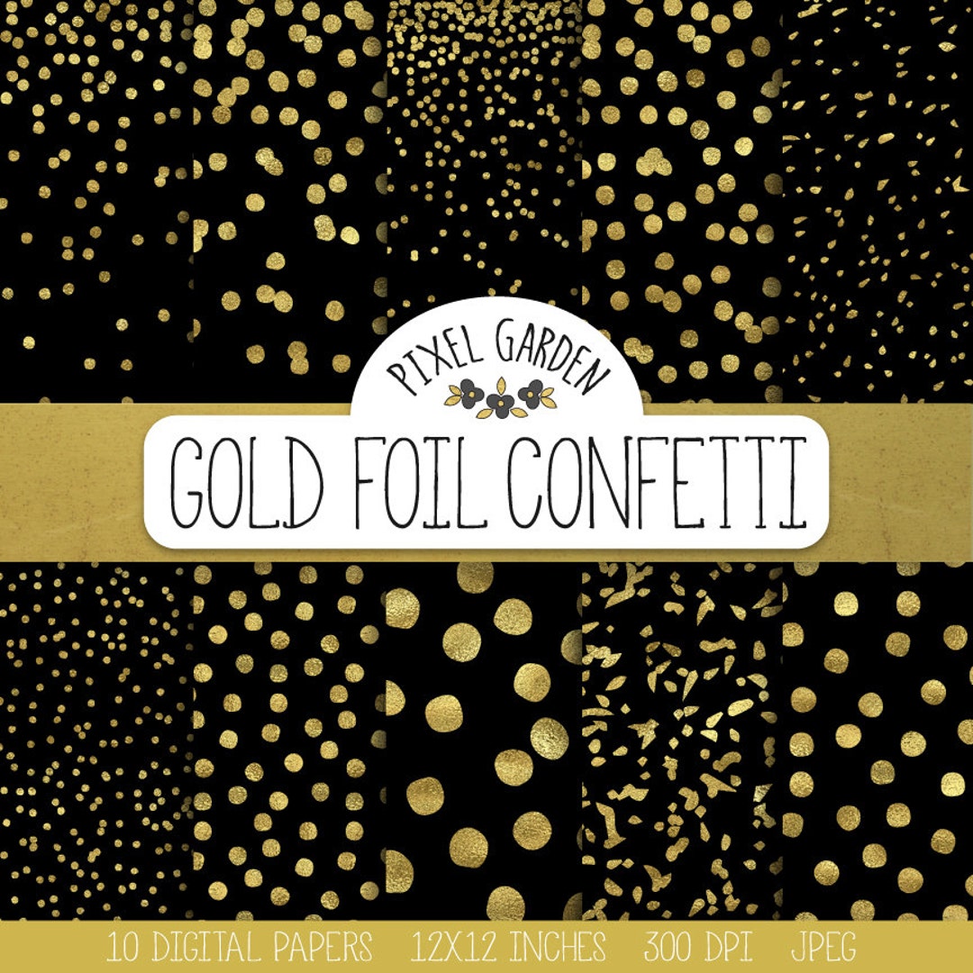 Gold Confetti Digital Paper. Black and Gold Confetti Scarpbooking ...