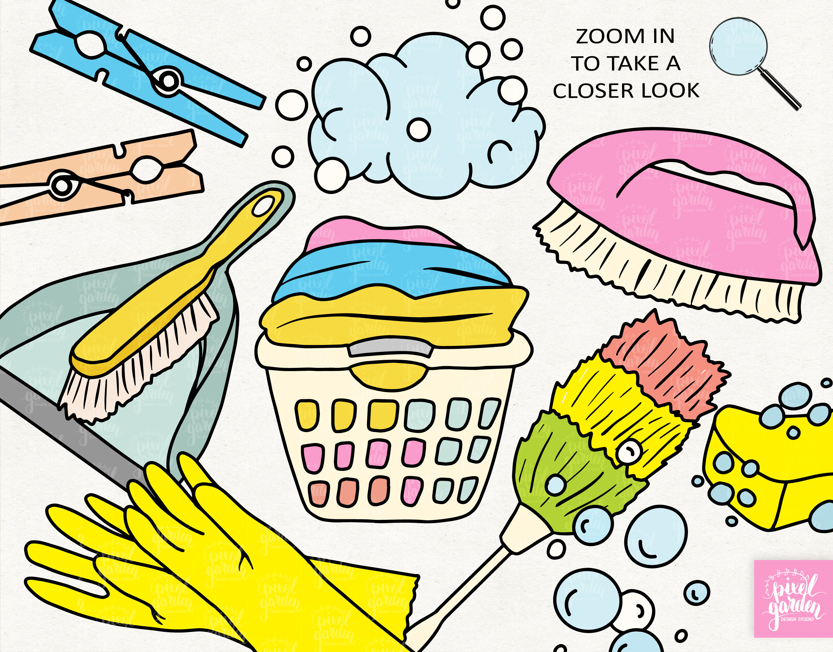 Hand Drawn Chores Clip Art. Doodle Kids Chore Planner Stickers. Pink ...