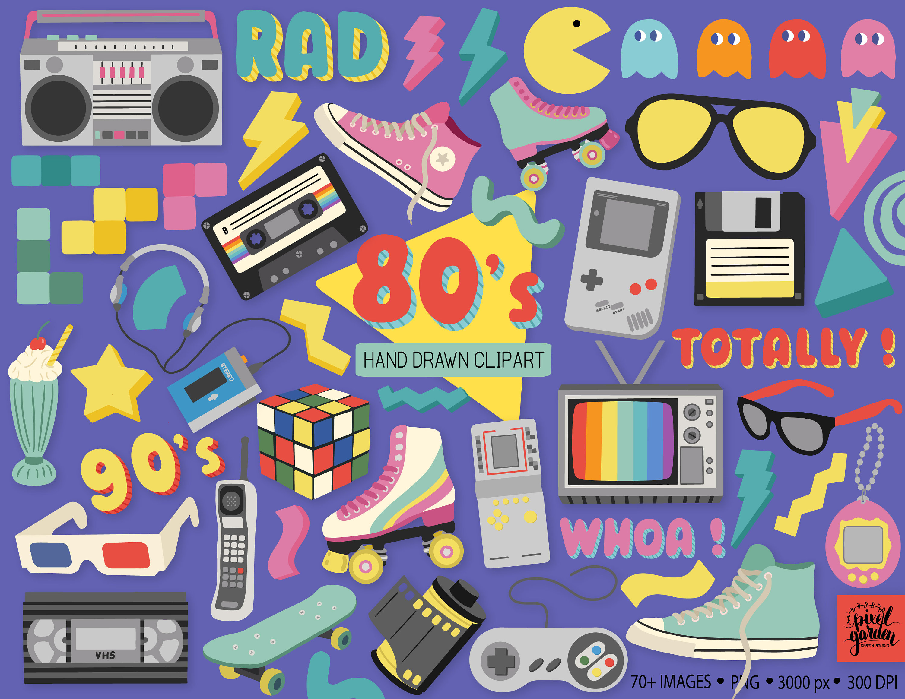 80s Clipart. Hand Drawn Eighties, Nineties Nostalgia Clip Art. 80s, 90s ...