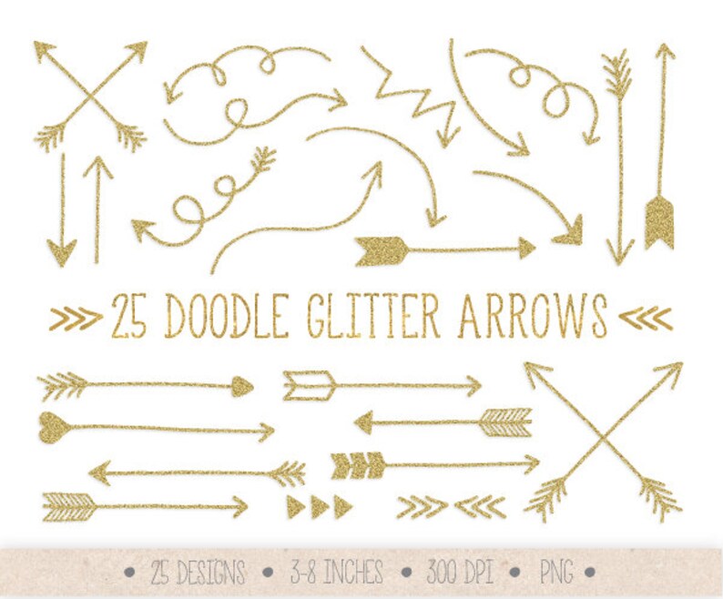 Gold Glitter Arrows Clip Art. Hand Drawn Arrows Clipart. - Etsy