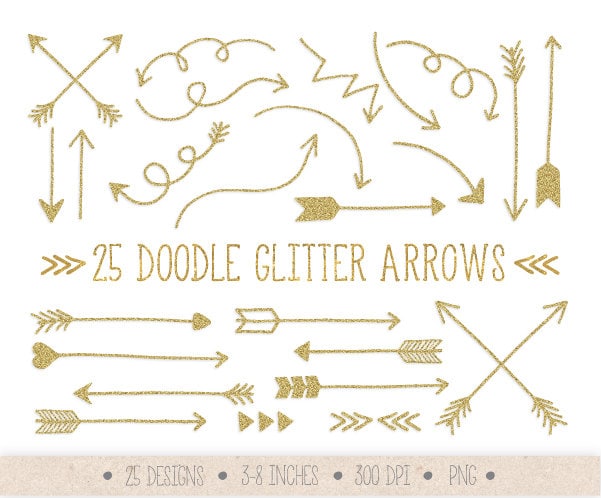 Gold Glitter Arrows Clip Art. Hand Drawn Arrows Clipart. - Etsy