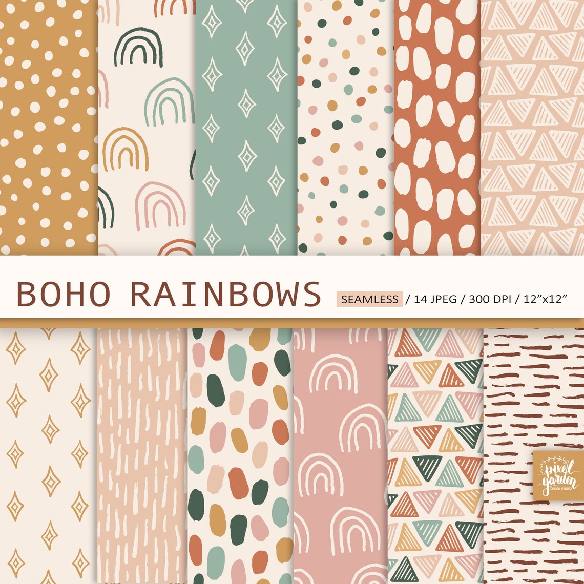 Boho Seamless Digital Paper. Boho Rainbow Scrapbook Paper. - Etsy