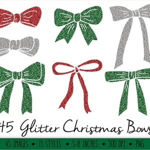 Christmas Bows Clip Art. Hand Drawn Digital Glitter Bow.sparkly Holiday ...