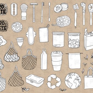 Zero Waste Clip Art. Hand Drawn Eco Friendly Clipart. Doodle Green ...