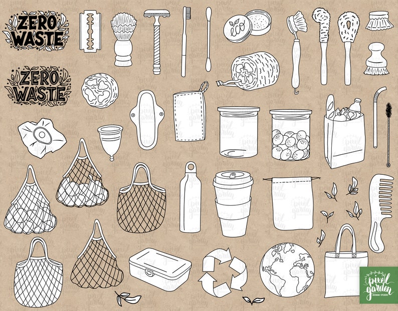 Zero Waste Clip Art. Hand Drawn Eco Friendly Clipart. Doodle - Etsy