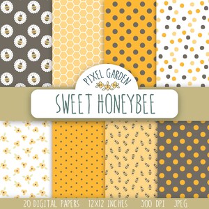 Sweet Honeybee Digital Paper Pack, Honeycomb Floral Scrapbooking Paper ...