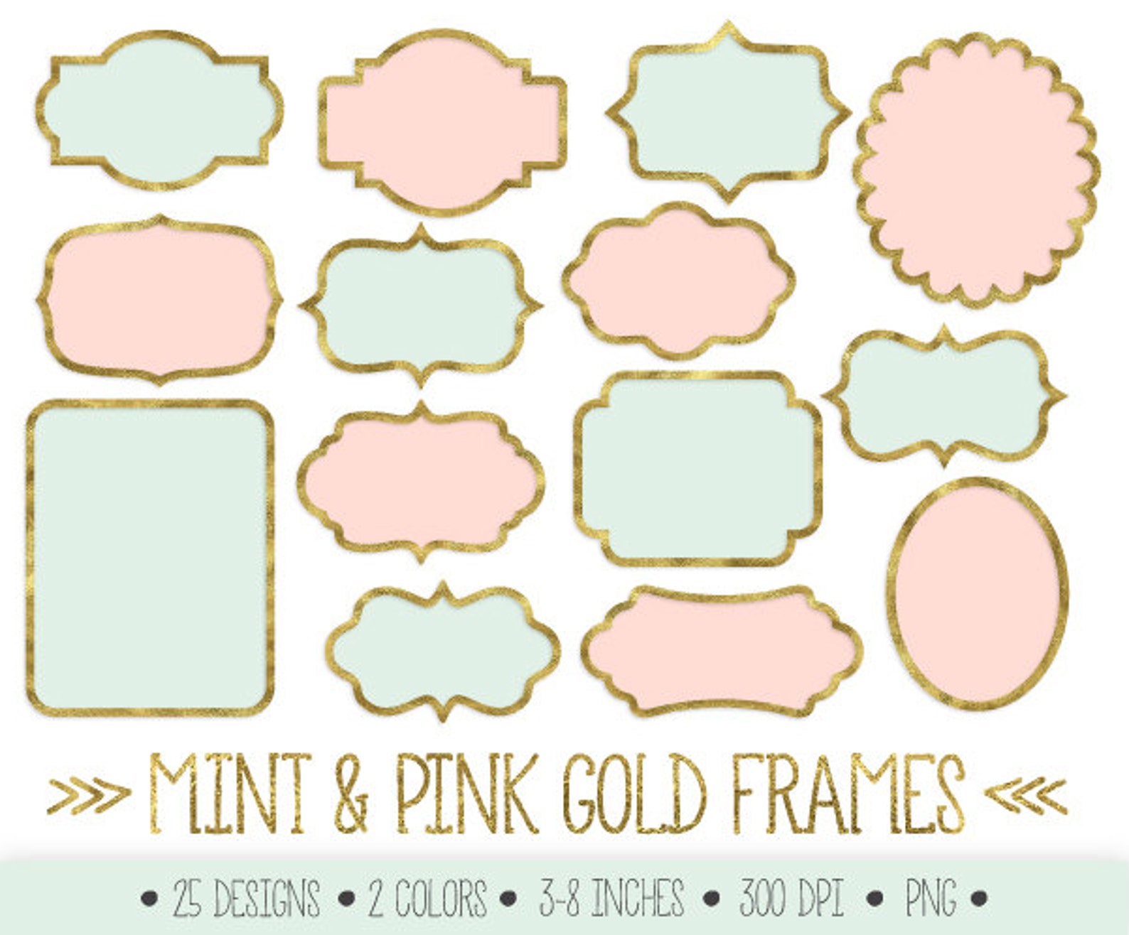 Gold Frames Clipart. Mint and Gold Glitter Foil Labels Clip | Etsy